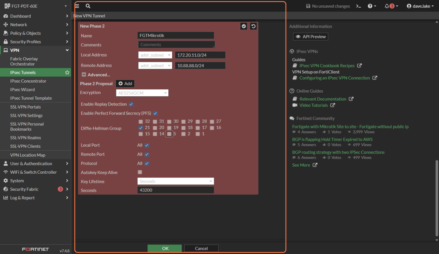 Setting Up IPsec VPN Between FortiGate and MikroTik – D.C. Lake